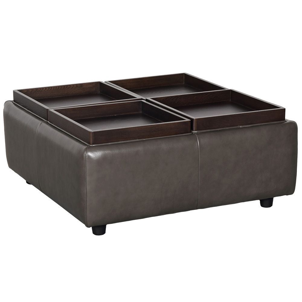 Square storage ottoman with tray store